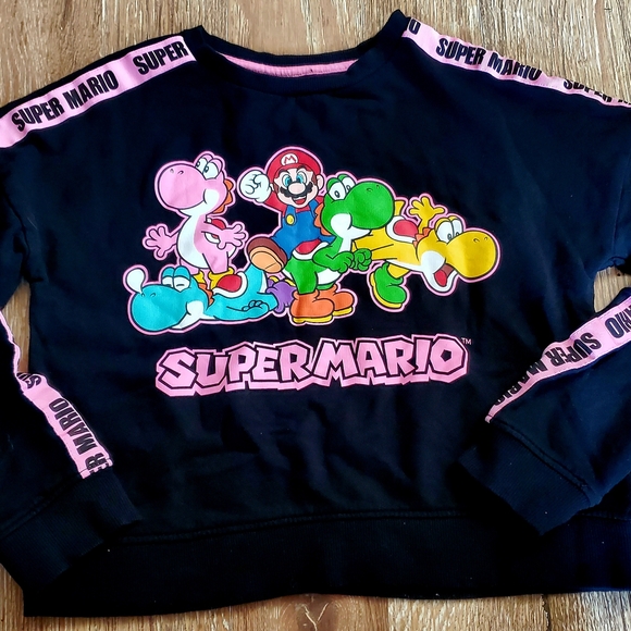 Nintendo | Shirts & Tops | Super Mario Black Sweatshirt With Colorful ...